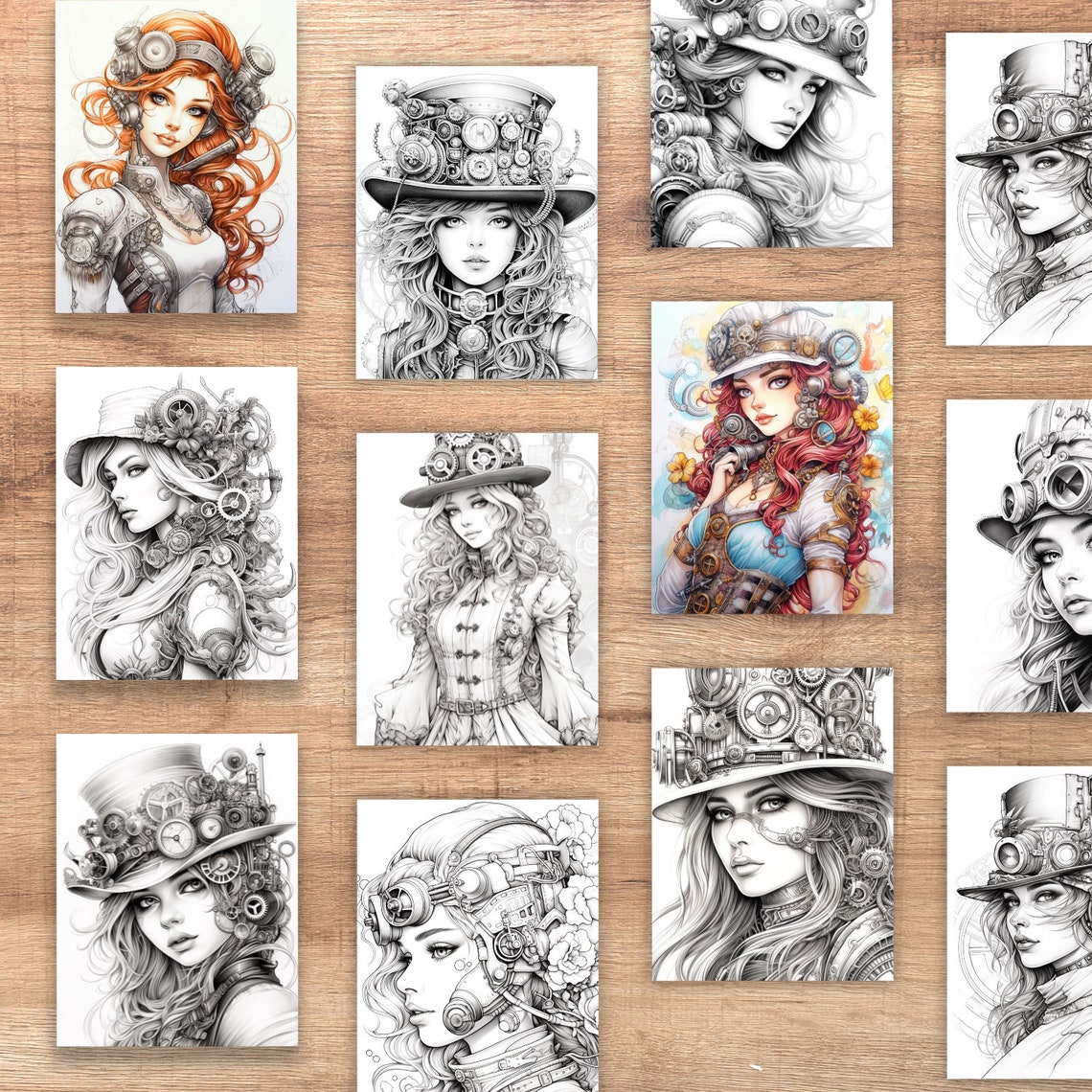Cogs and Corsets Steampunk Beauties Fantasy Coloring Book Grayscale ...