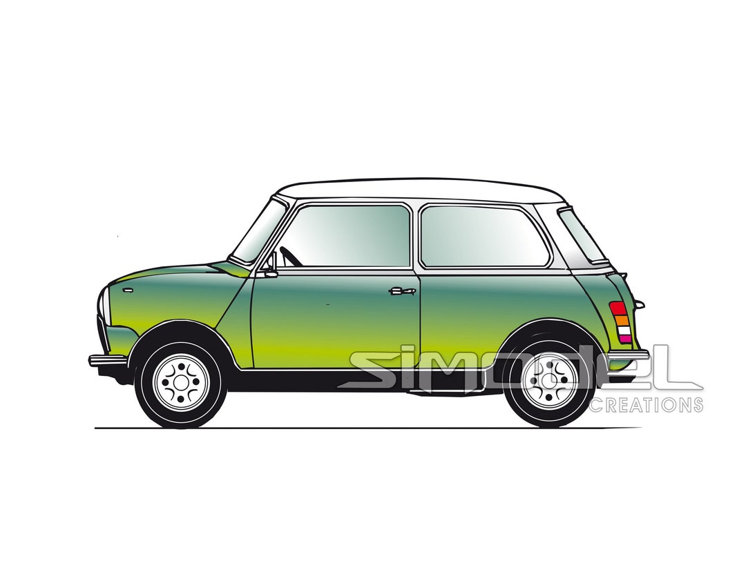 Austin Mini Profil, Hight Quality Illustration Transportation Wall Art ...
