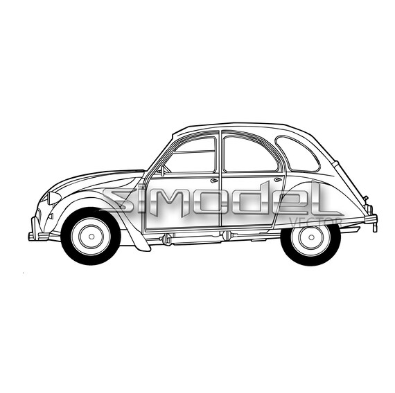 2CV Citroen Side View Line Art Car Vector Svgaidxf Png | Etsy