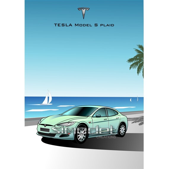 Car Poster Tesla Model S Plaid Download Print Png Jpg - Etsy