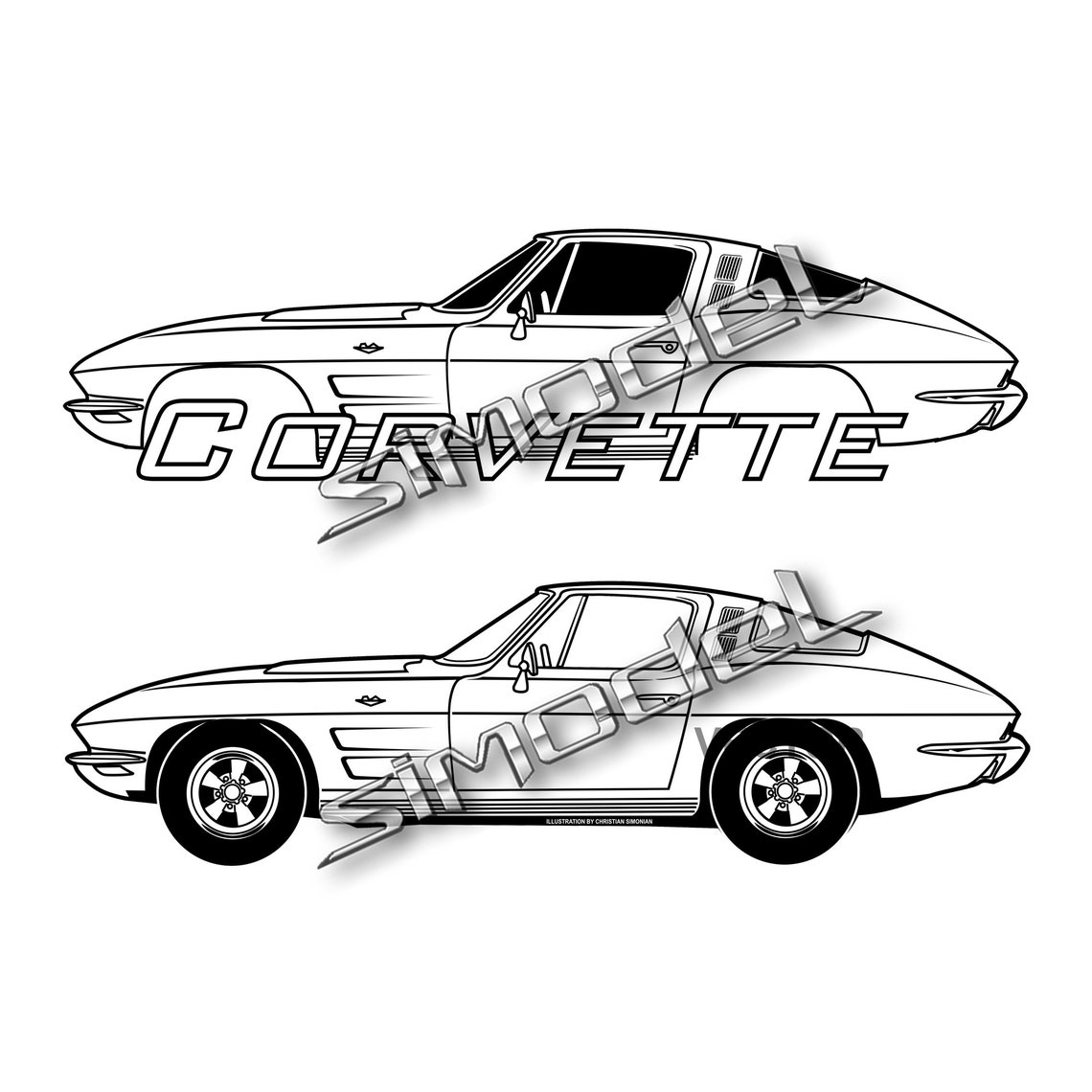 Chevrolet Corvette 1963 Profil Svg Ai Eps Dxf Png Dxf - Etsy