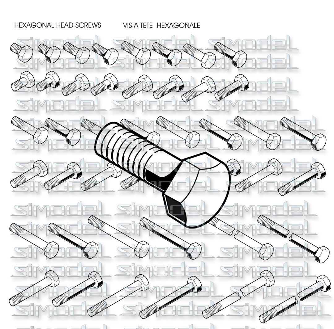 Hexagonal Head Screws Bolt, Vector, Fasteners, Svg,eps,ai,dxf, Png ...
