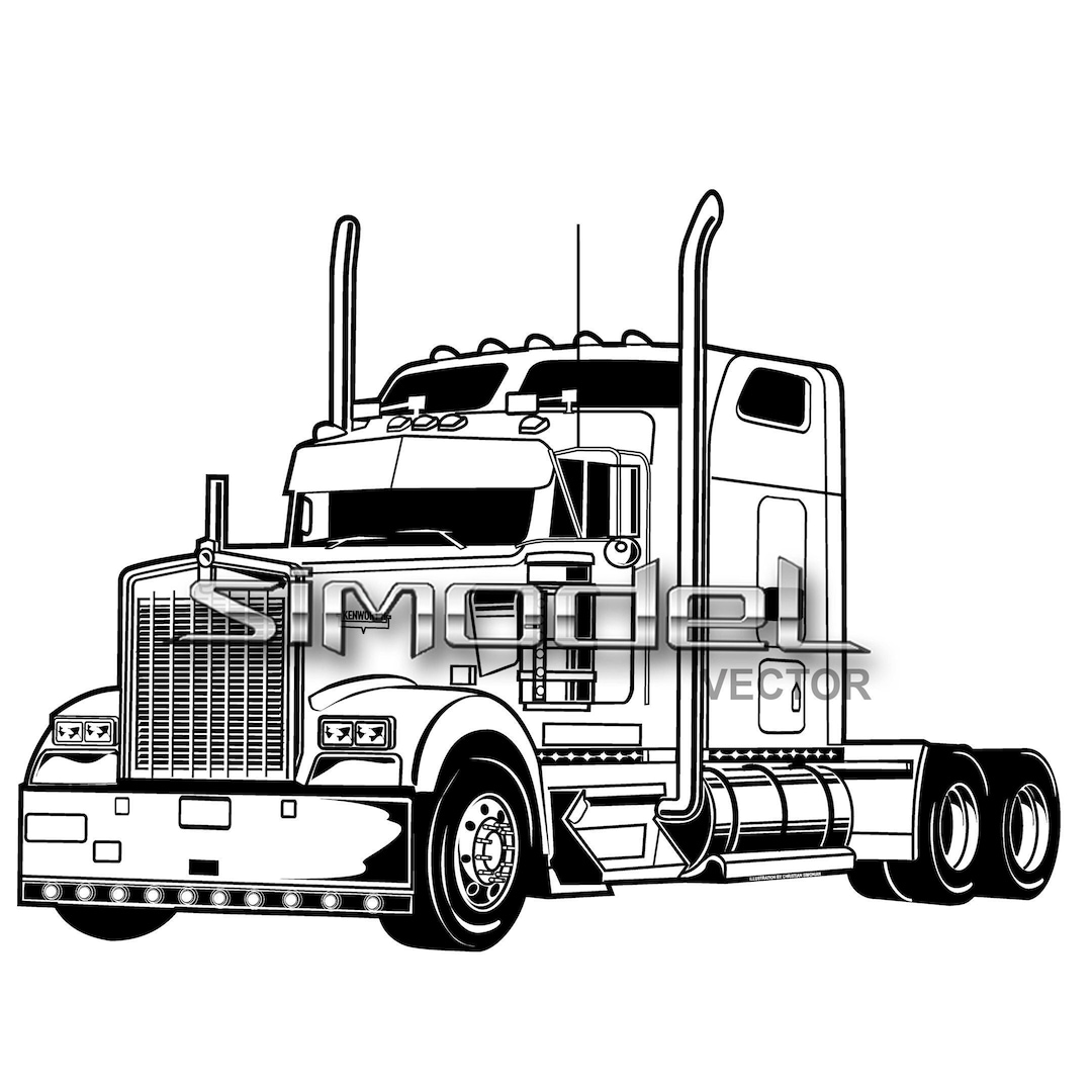 Semi camión Kenworth svg, eps, png, jpg, dxf, ai sombra contorno ...