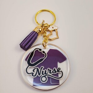 Custom Acrylic & Resin Keychain - Nurse Design With Scrub Top Charms ...