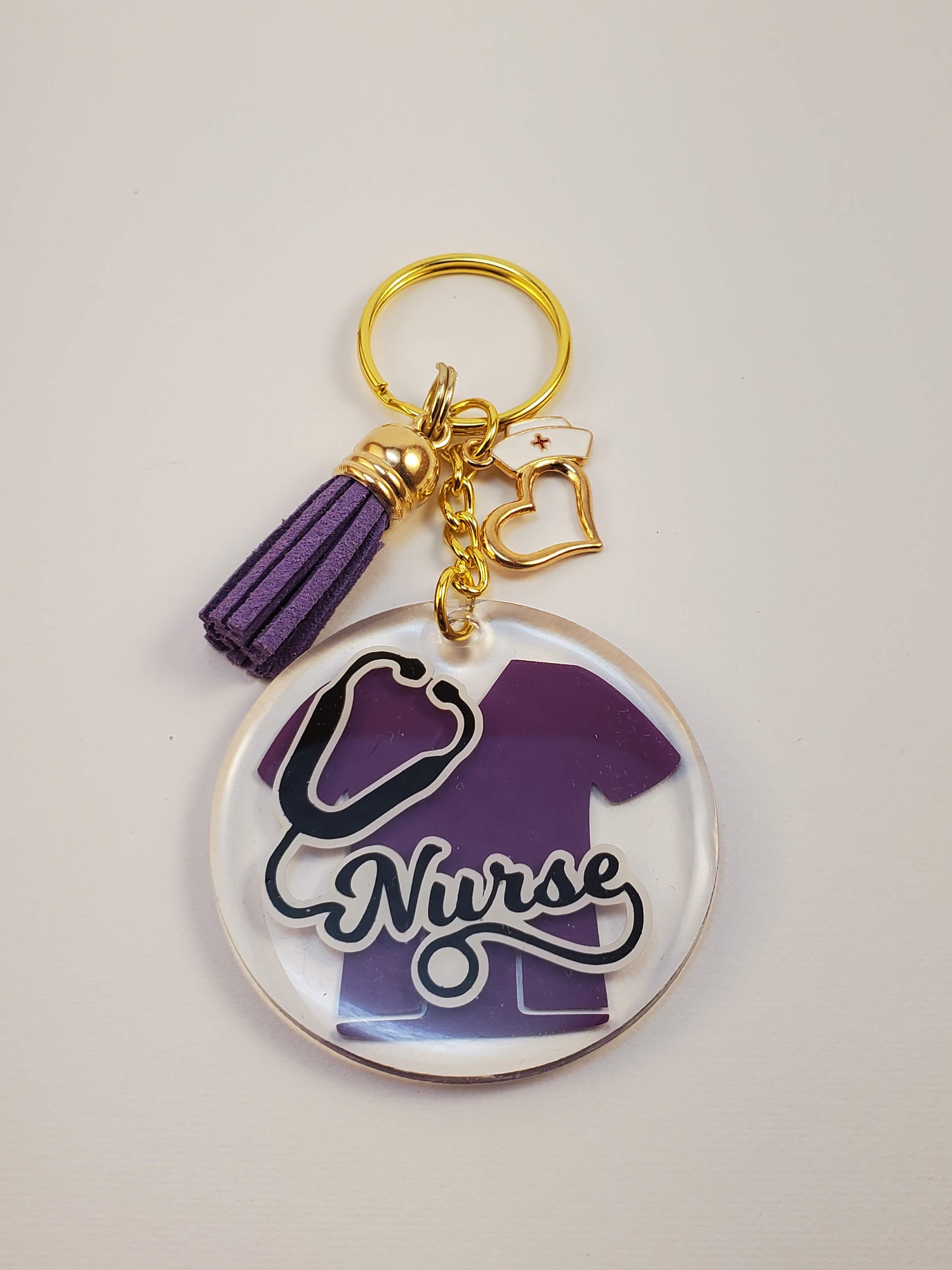 Custom Acrylic & Resin Keychain - Nurse Design With Scrub Top Charms ...