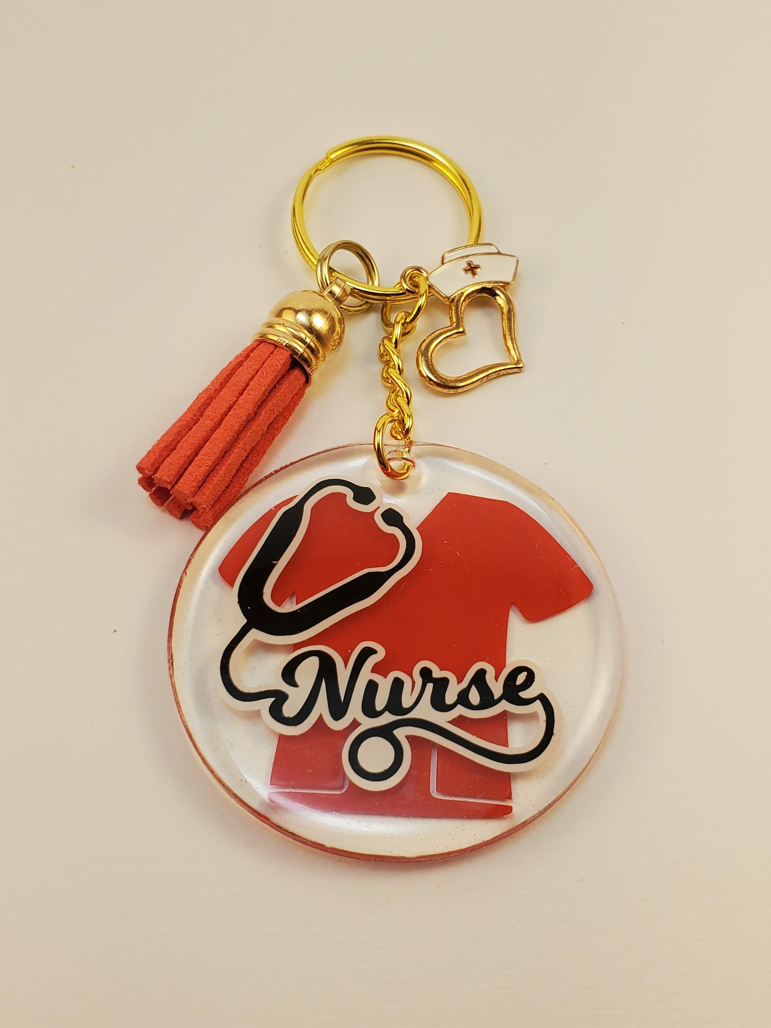 Custom Acrylic & Resin Keychain - Nurse Design With Scrub Top Charms ...
