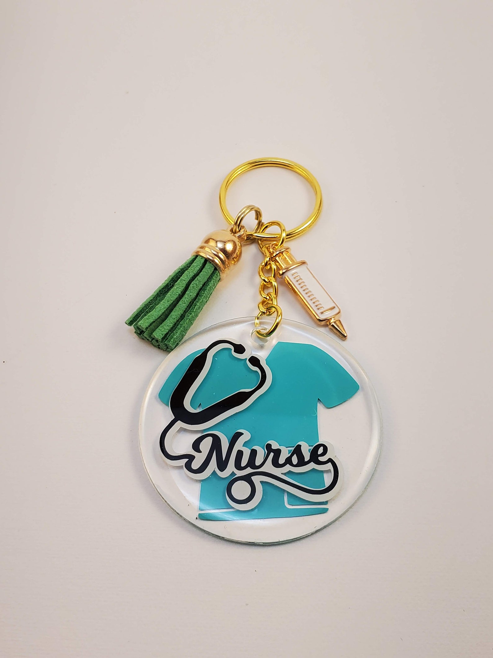 Custom Acrylic & Resin Keychain - Nurse Design With Scrub Top Charms ...