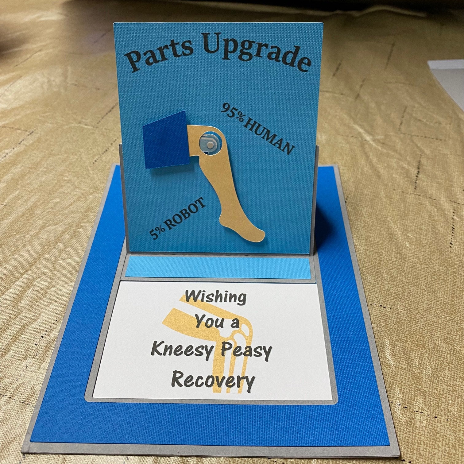 Get Well Card for Knee Replacement - Handmade Slide Window Style - Blue ...