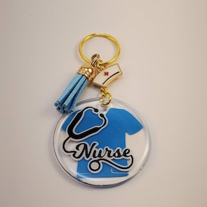 Custom Acrylic & Resin Keychain - Nurse Design With Scrub Top Charms ...