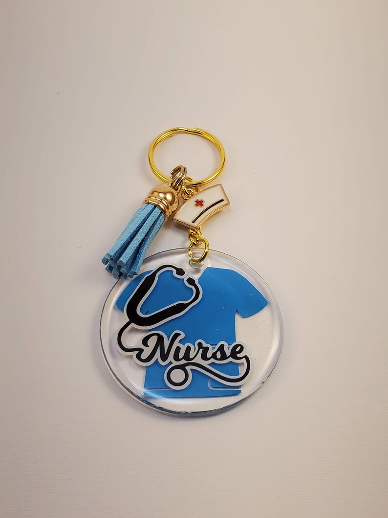 Custom Acrylic & Resin Keychain - Nurse Design With Scrub Top Charms ...