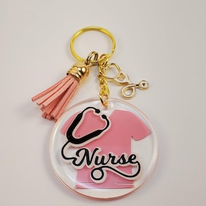 Custom Acrylic & Resin Keychain - Nurse Design With Scrub Top Charms ...