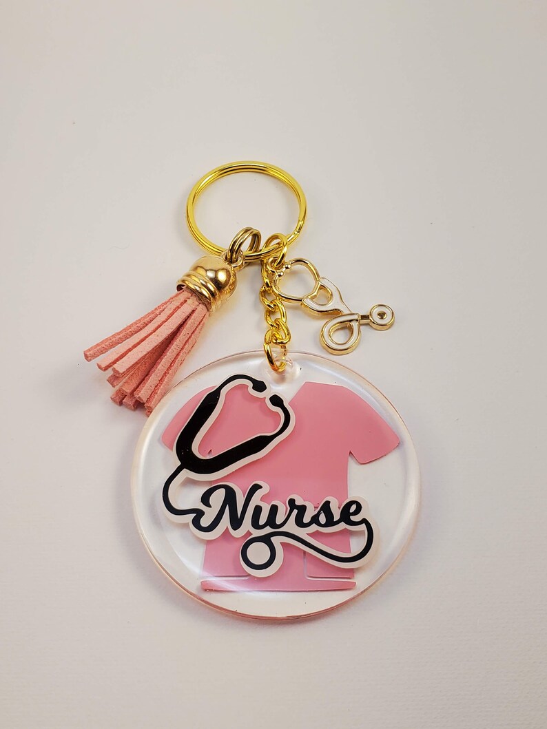 Custom Acrylic & Resin Keychain - Nurse Design With Scrub Top Charms ...