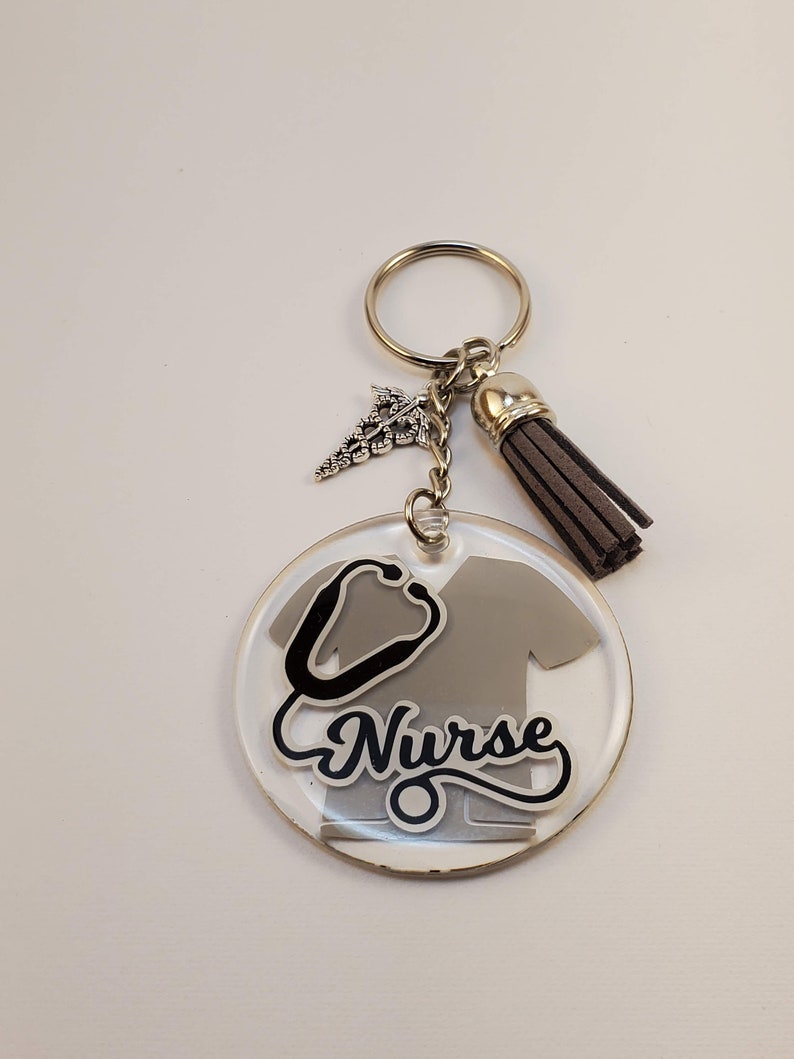 Custom Acrylic & Resin Keychain - Nurse Design With Scrub Top Charms ...