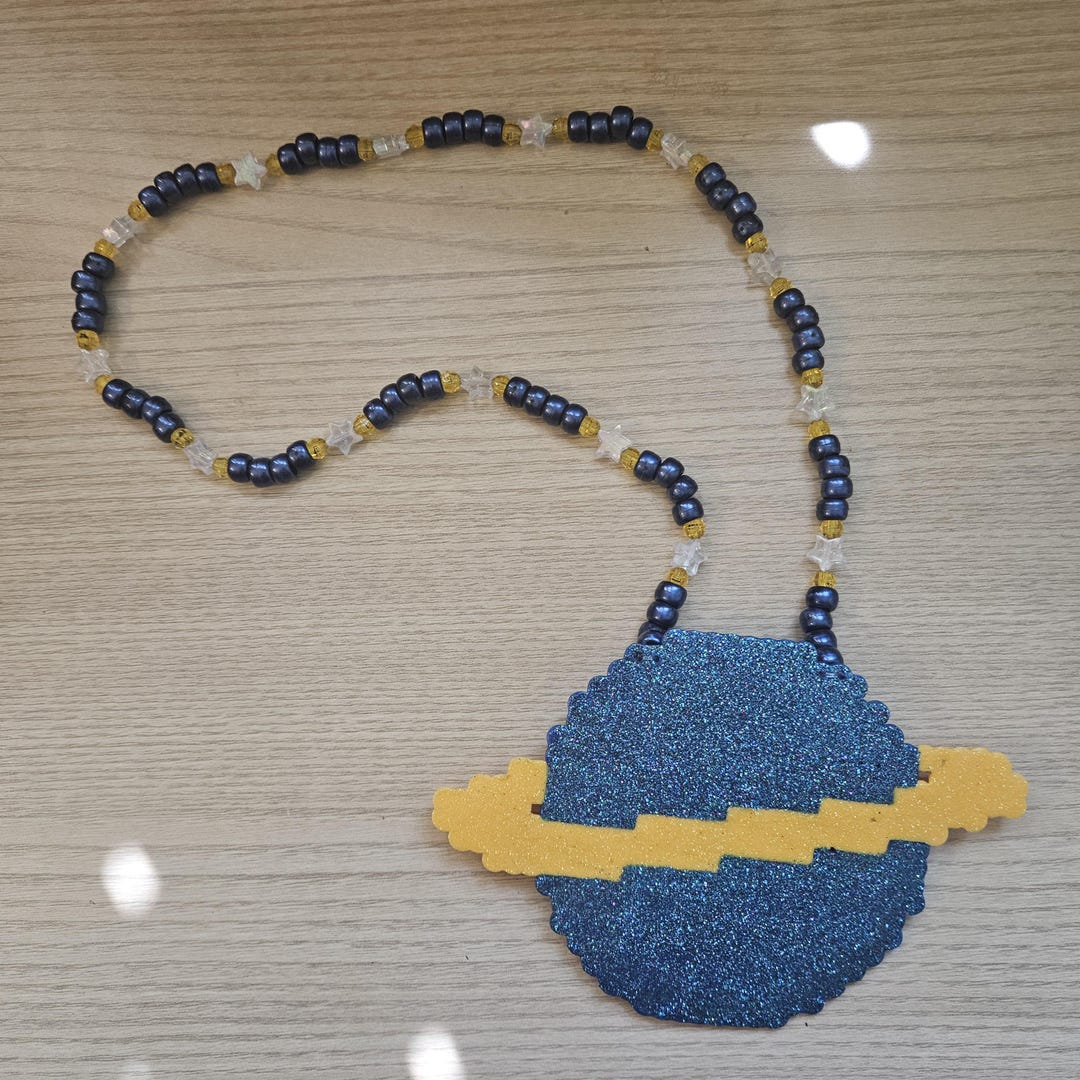 Sparkly Saturn Perler Necklace: Glitter Space Rave Jewelry - Etsy