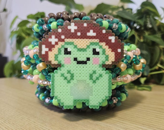 Rotating 3D Kandi Cuff: Cottagecore Mushroom Frog Perler - Etsy