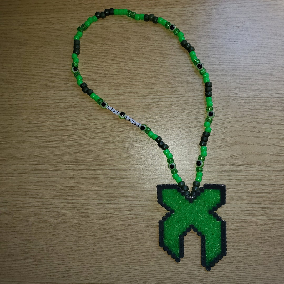 Sparkly Green Excision Perler Necklace: PLUR, Lost Lands, Headbanger ...