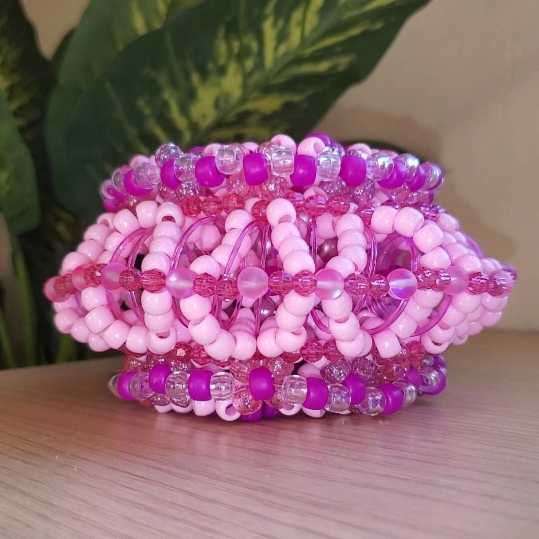 3D Kandi Slinky Cuff With: Pink, Iridescent Beads, Sparkly, Girly, EDC ...