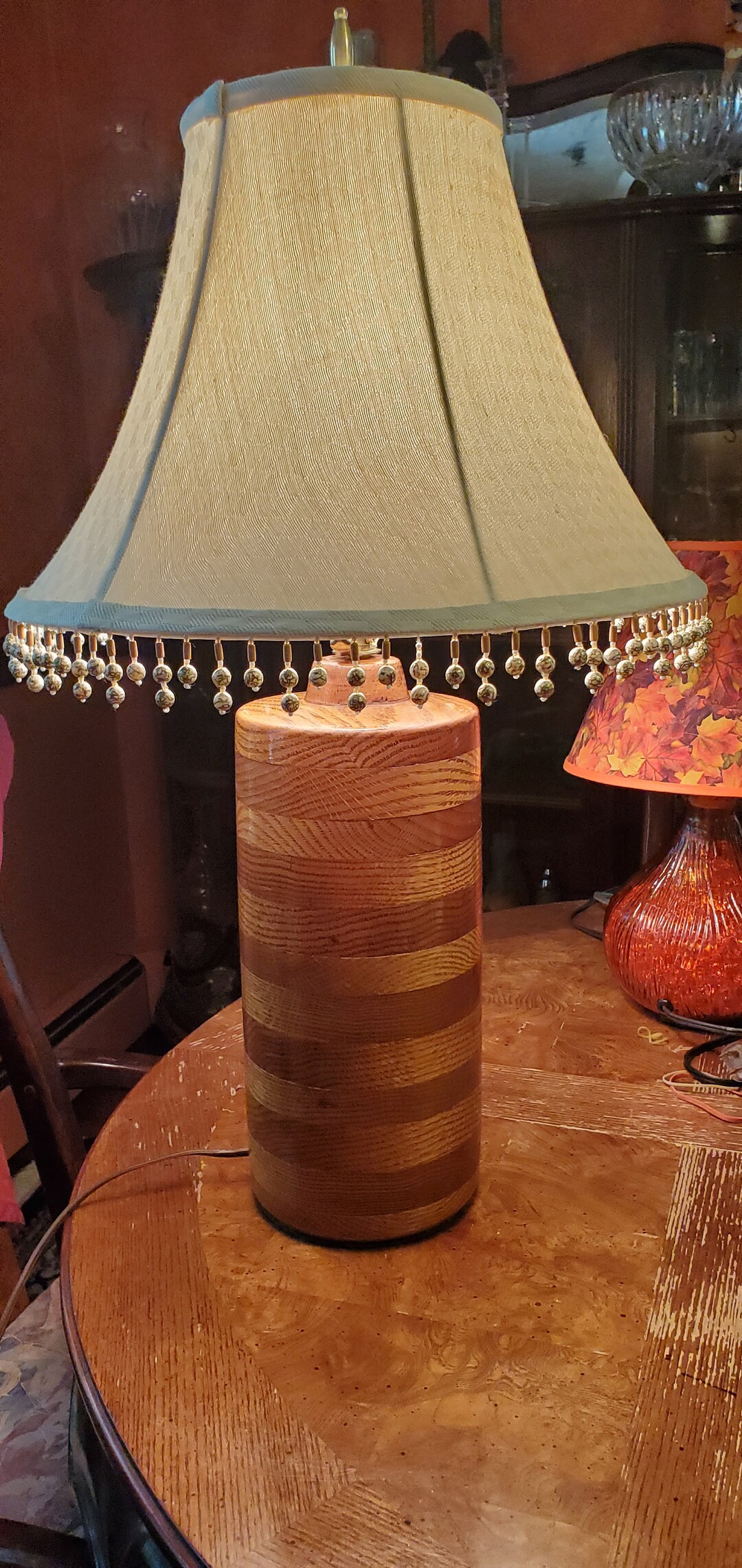 12-layer Solid Wood Lamp With Beige Lampshade With Shell Tassel - Etsy