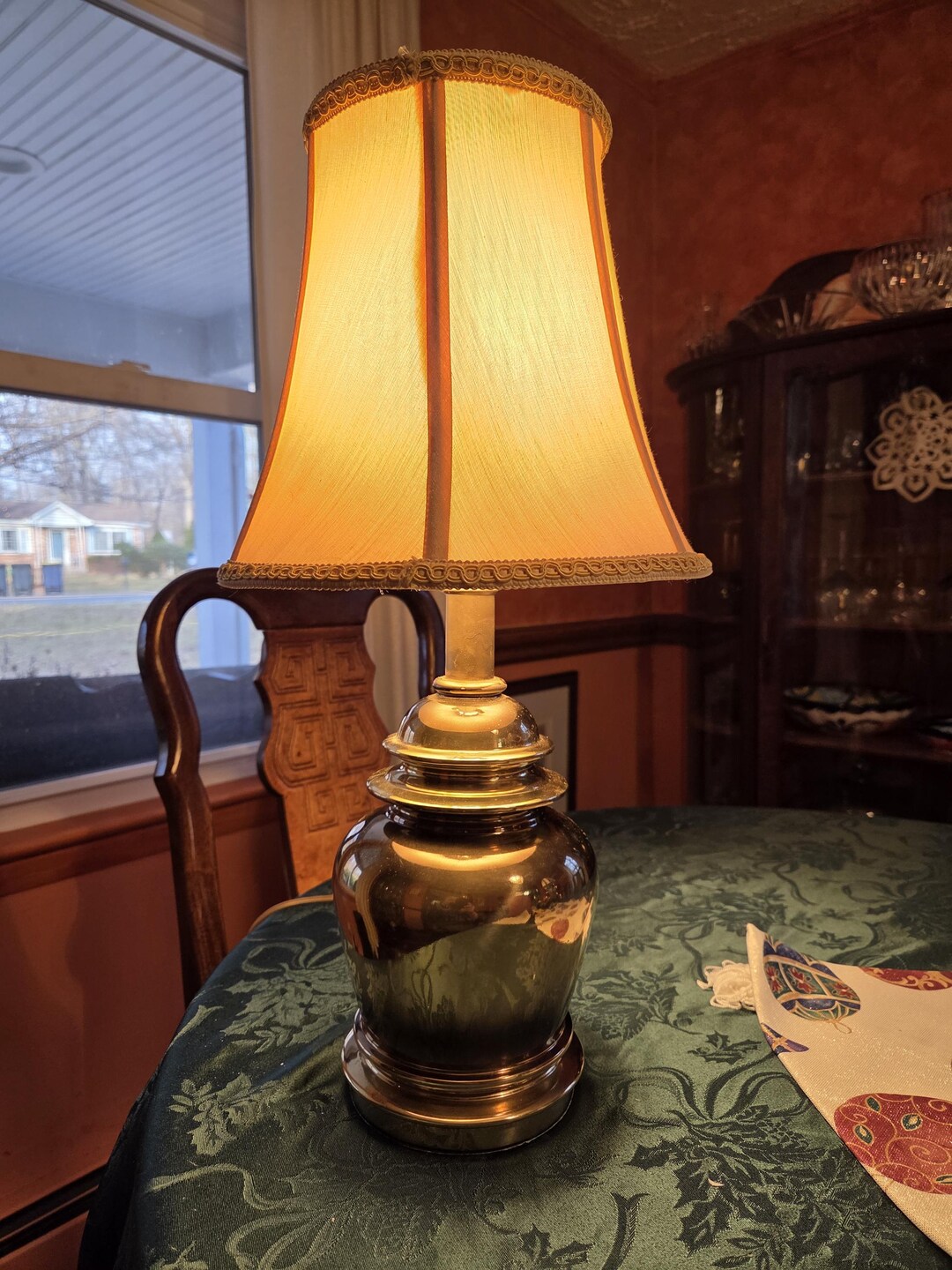 Brass Ginger Jar Lamp With Double Ribboned Golden Lampshade - Etsy