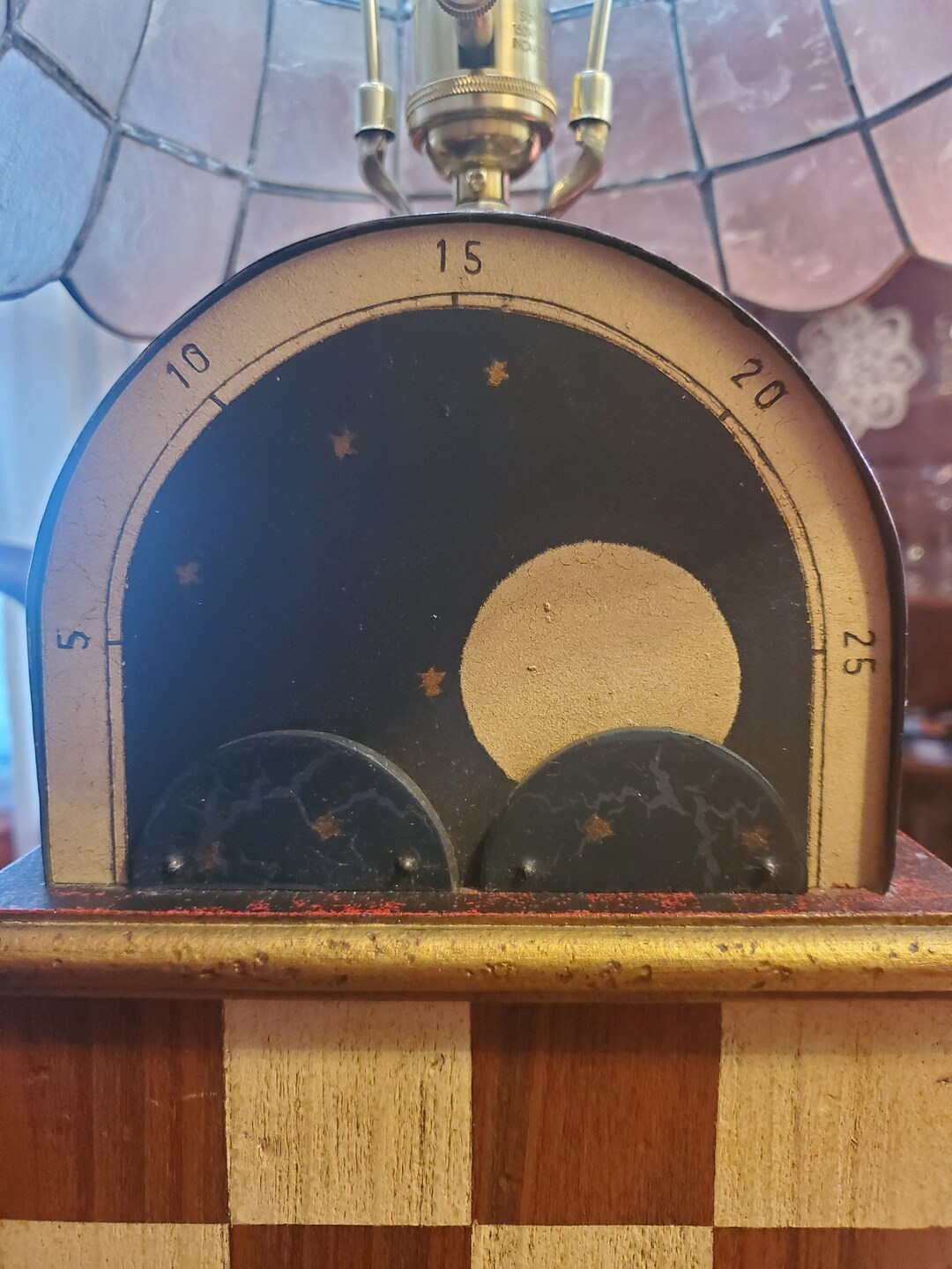 Phases of the Moon Folklore Lamp With Checkerboard Sides With Golden ...
