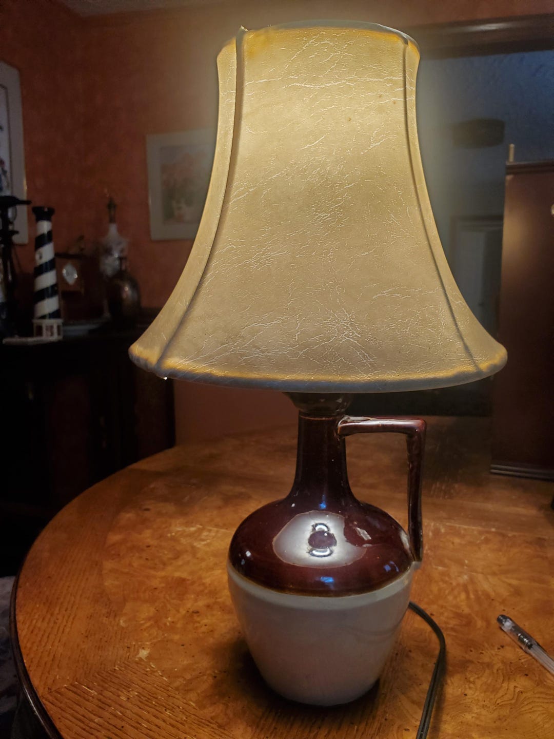 Early 1800s Weir Pottery Companymanmouth, ILL Lamp With Faux Leather ...