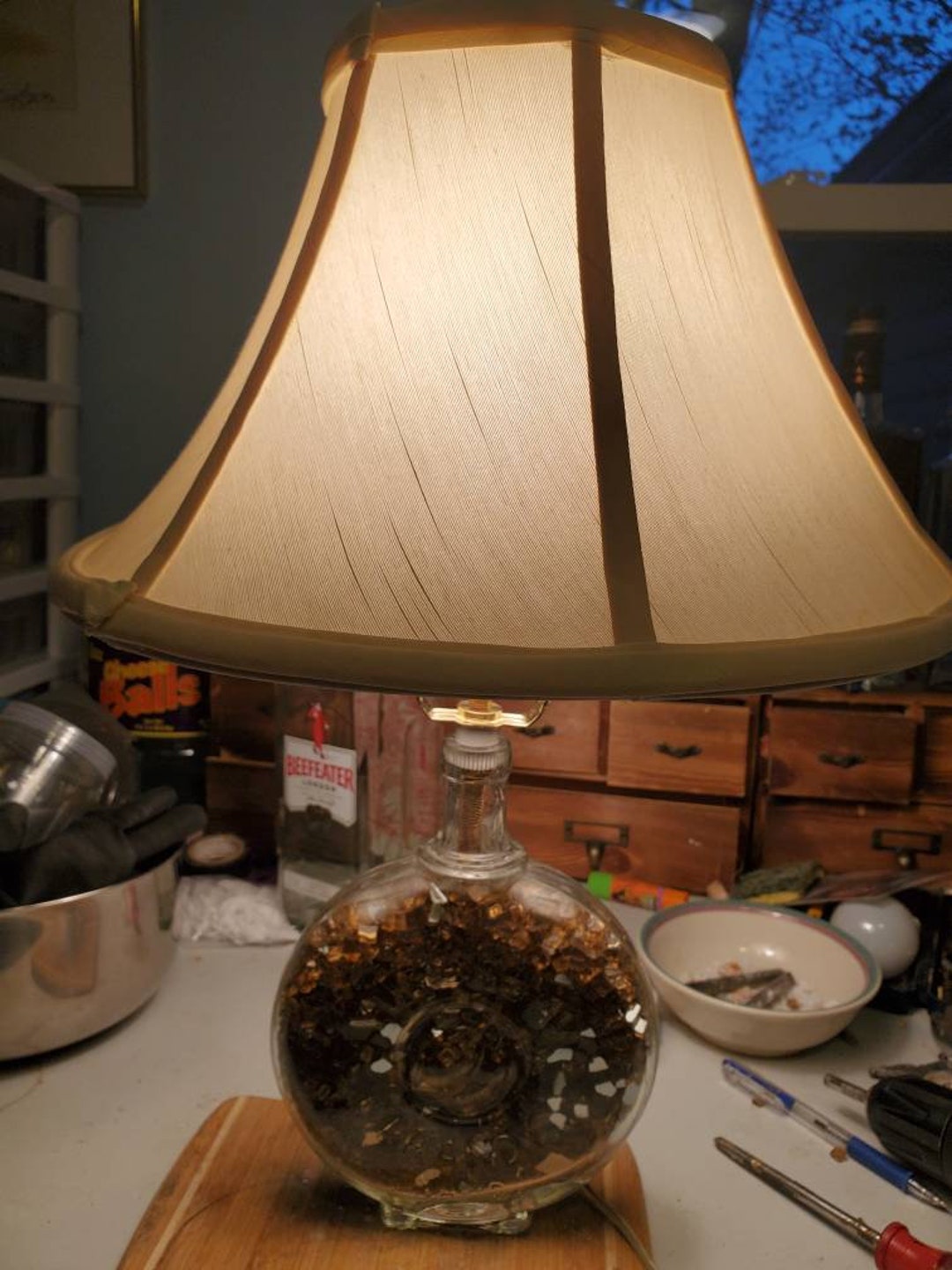 Yugoslav Brandy NAVIP With Amber Crushed Glass and Beige Lamp Shade - Etsy