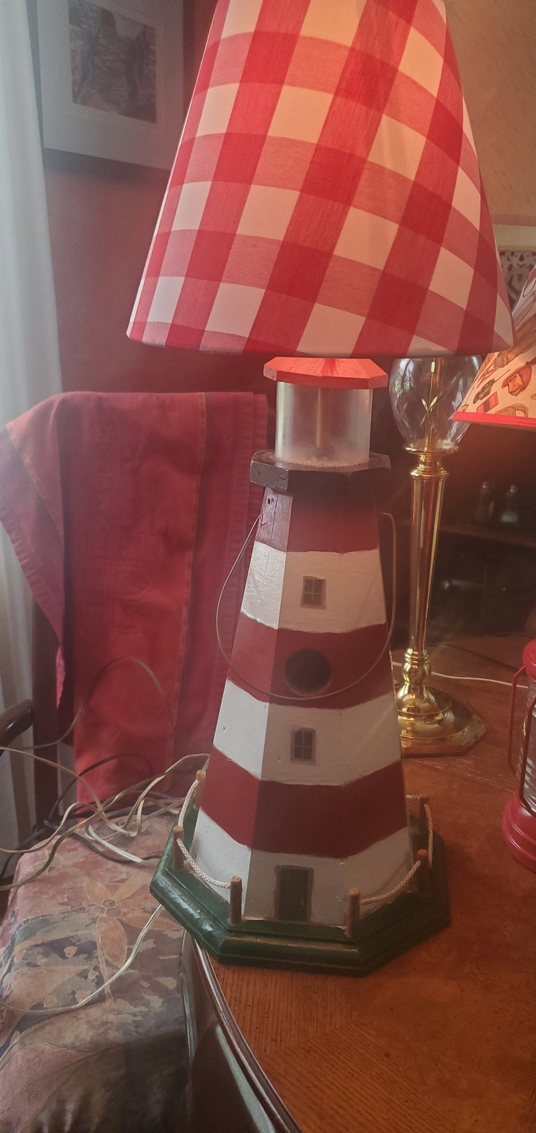 Red and White Lighthouse With Green Base With Checkerboard - Etsy
