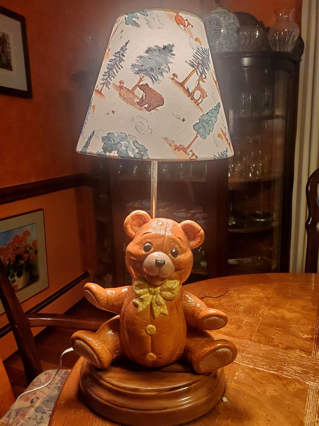 Ceramic Teddy Bear Lamp With Forest Animal Lampshade - Etsy
