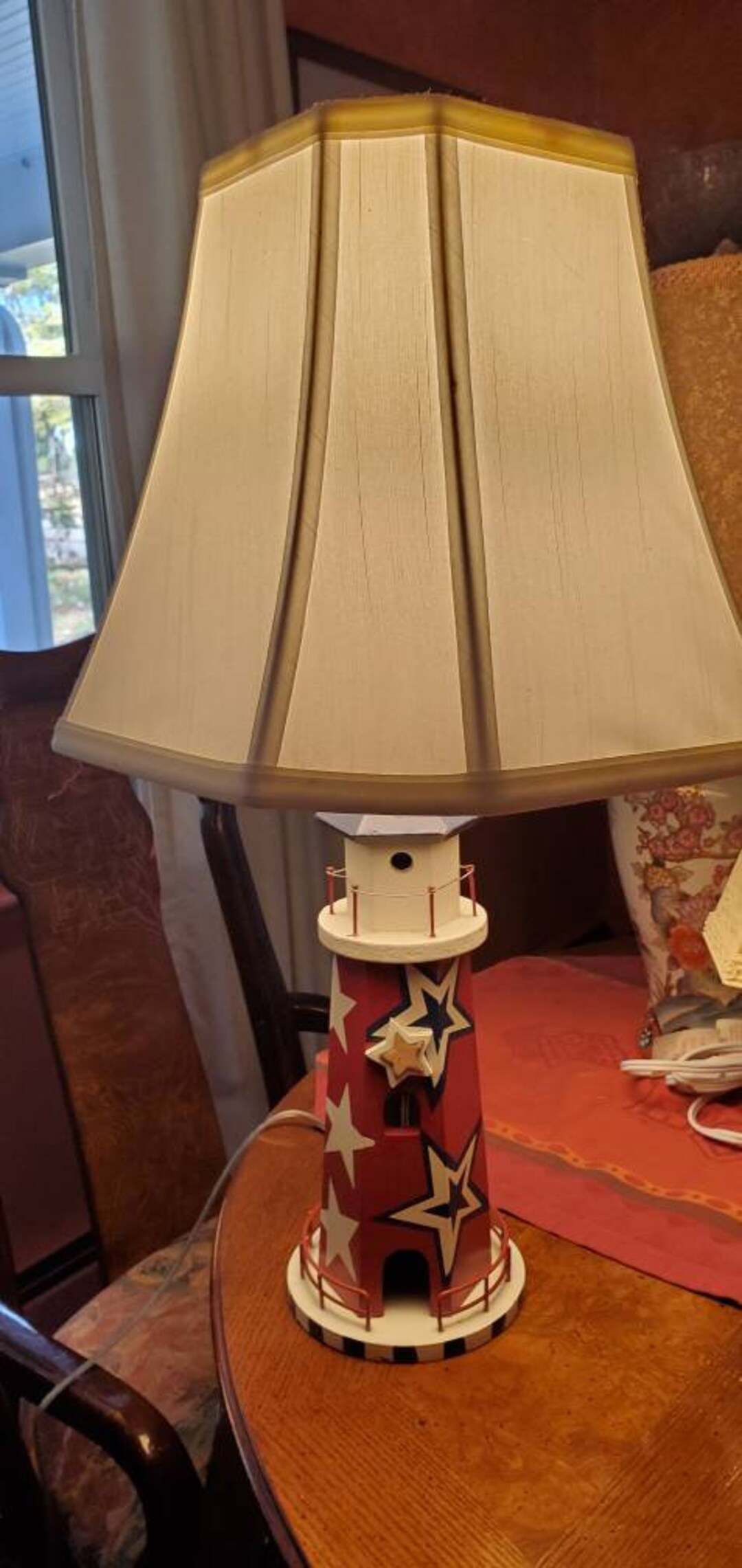 All-american Lighthouse Lamp With 8-sided White Lampshade - Etsy