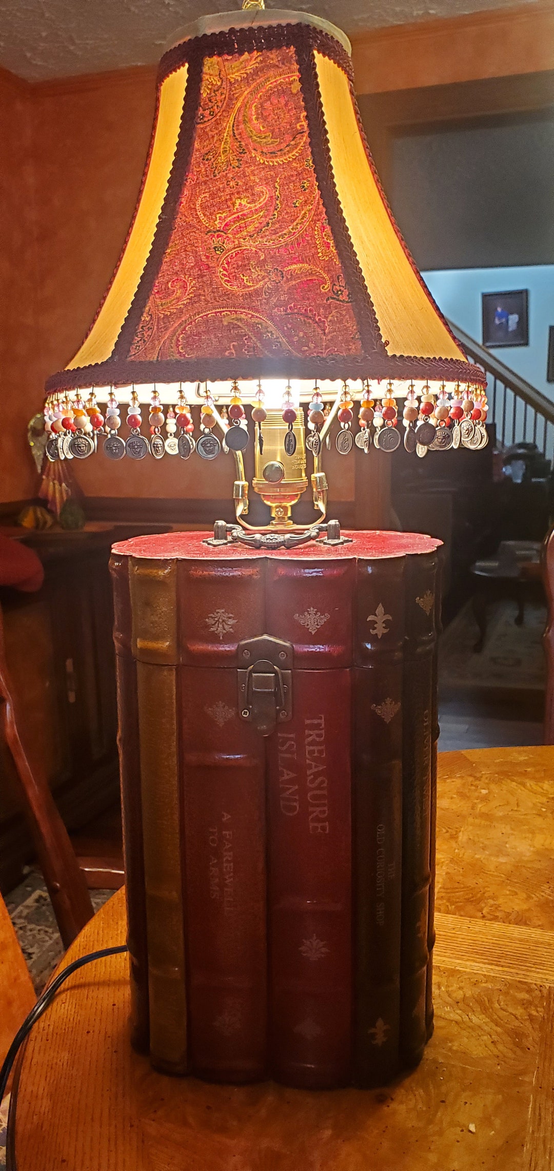Classic Novel and Wine Carrying Lamp With Match Tasseled Lampshade and ...