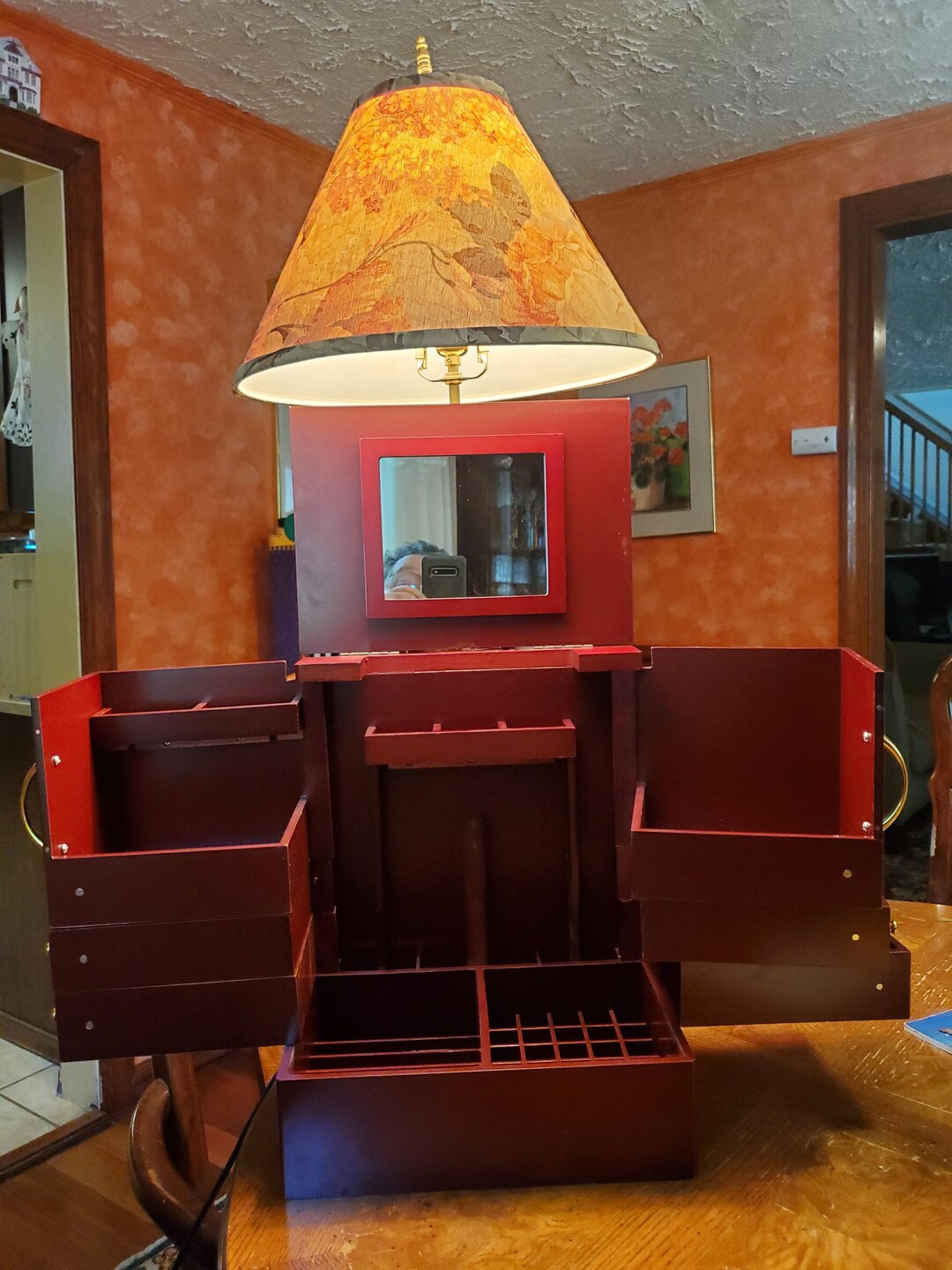 Cherry Wood Jewelry Box Lamp With Floral Patterned Lampshade - Etsy