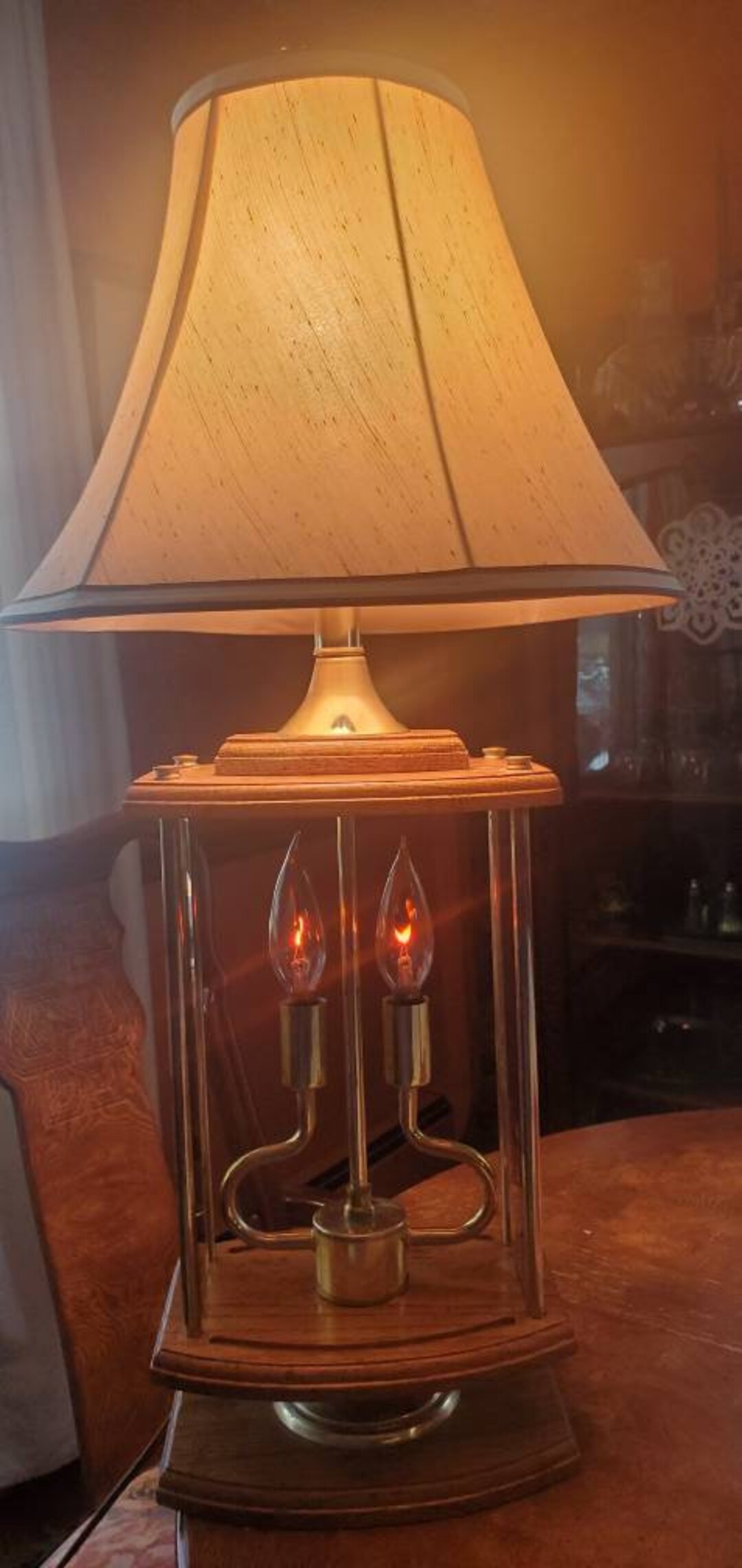 Three Platform Wood Brass and Glass Lamp With Independent 3-light ...