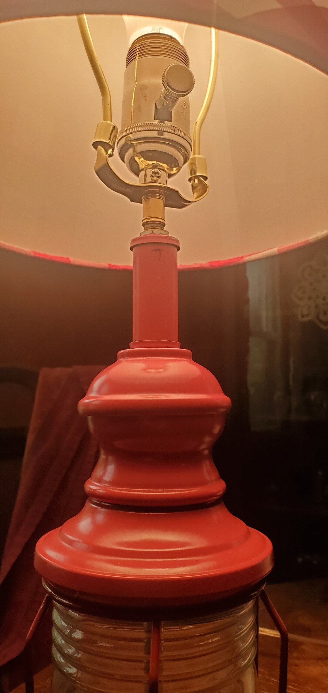 Red Lantern Lamp With Red and White Checkerboard Lampshade - Etsy