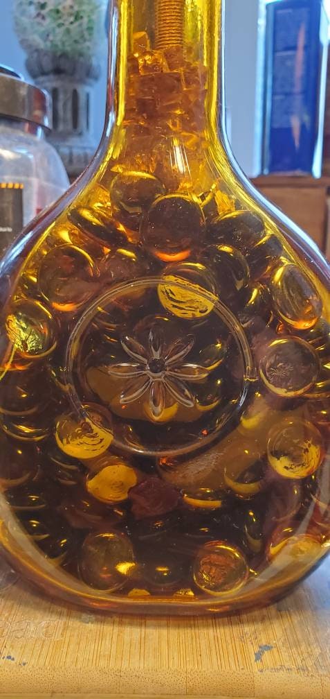 Amber Glassboro 1850 Lamp With Amber Beads and Lava Glass and Matching ...