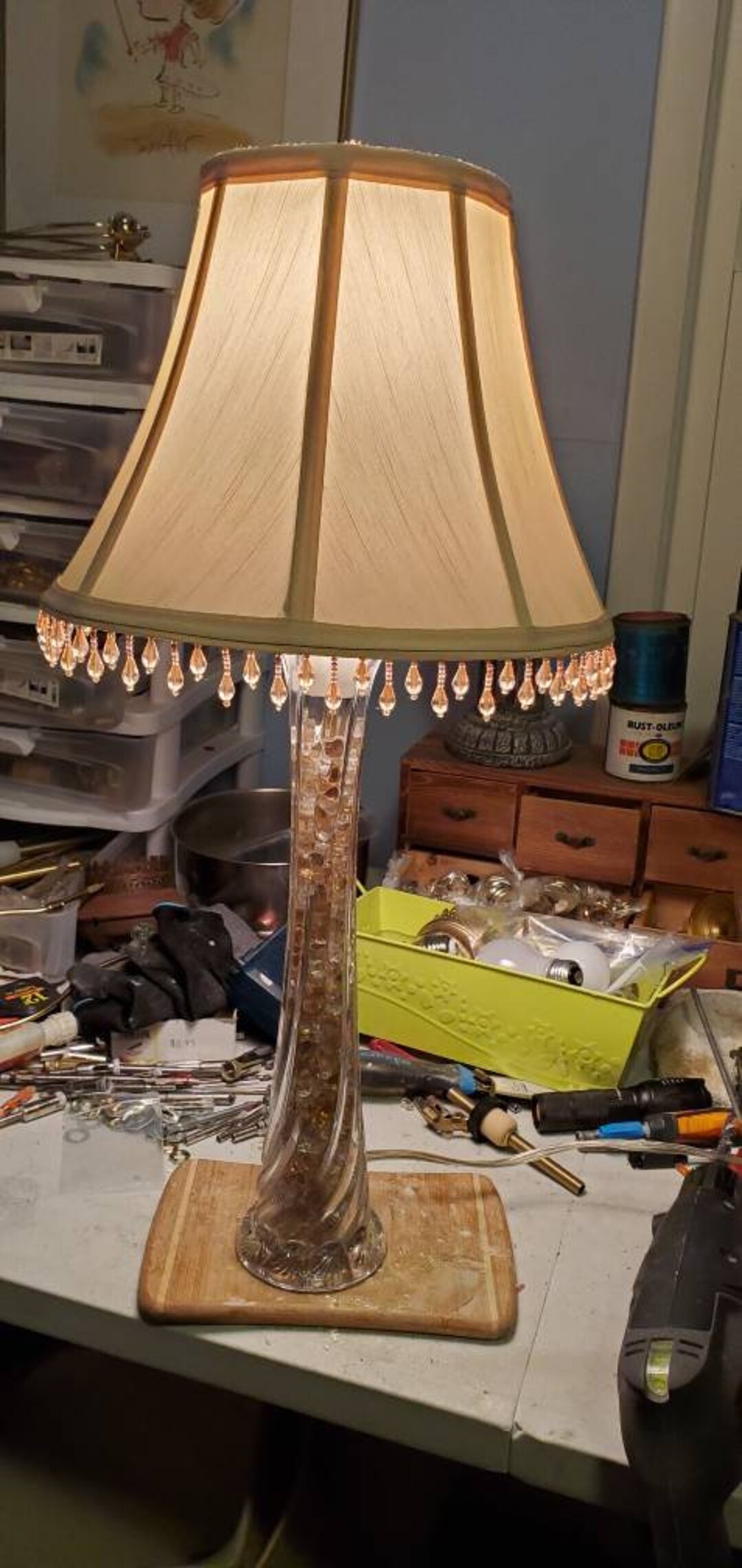 Fluted Glass Lamp Filled With Gold Lava Glass and Tassel Lampshade - Etsy
