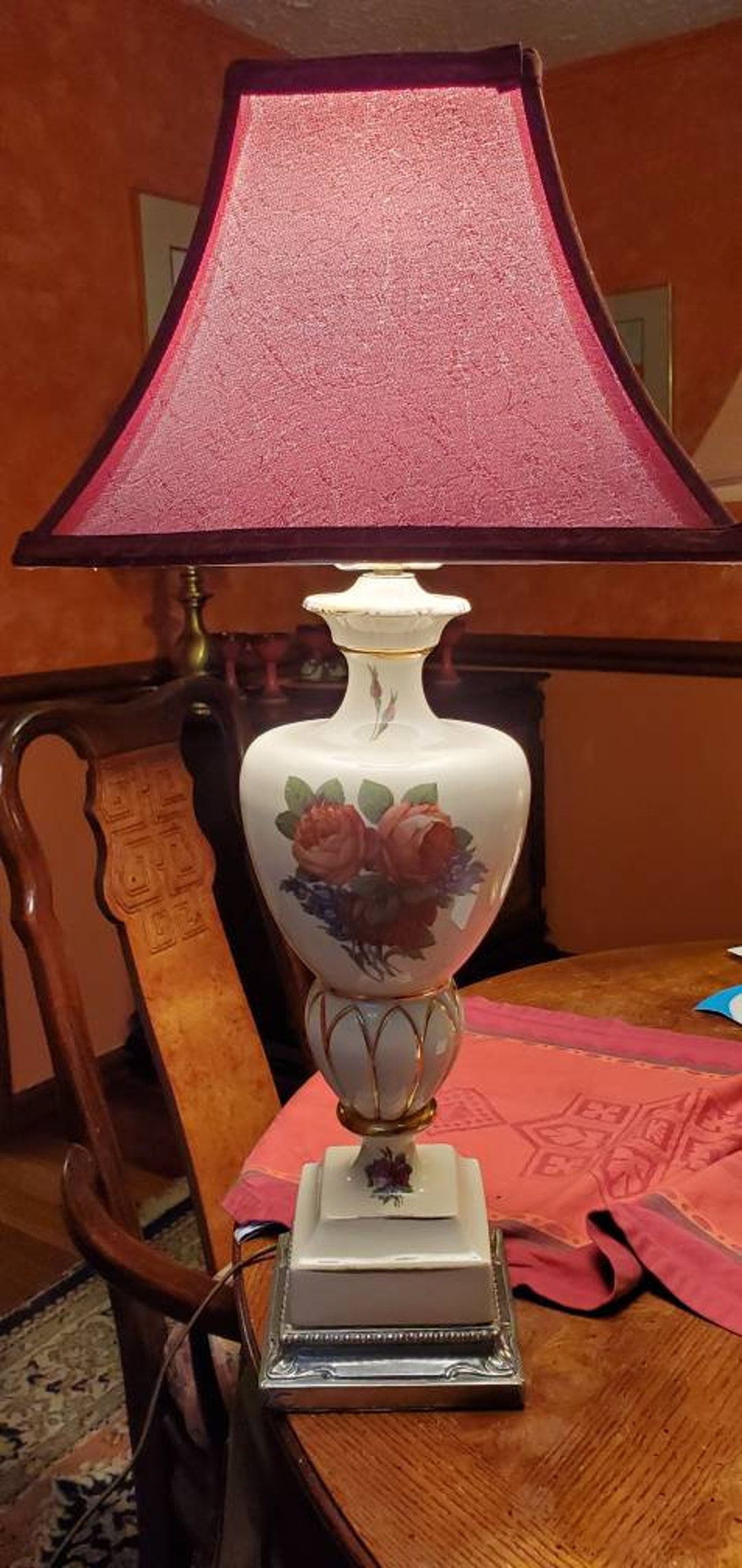 Antique Rose Porcelain Lamp With Matching Lampshade - Etsy