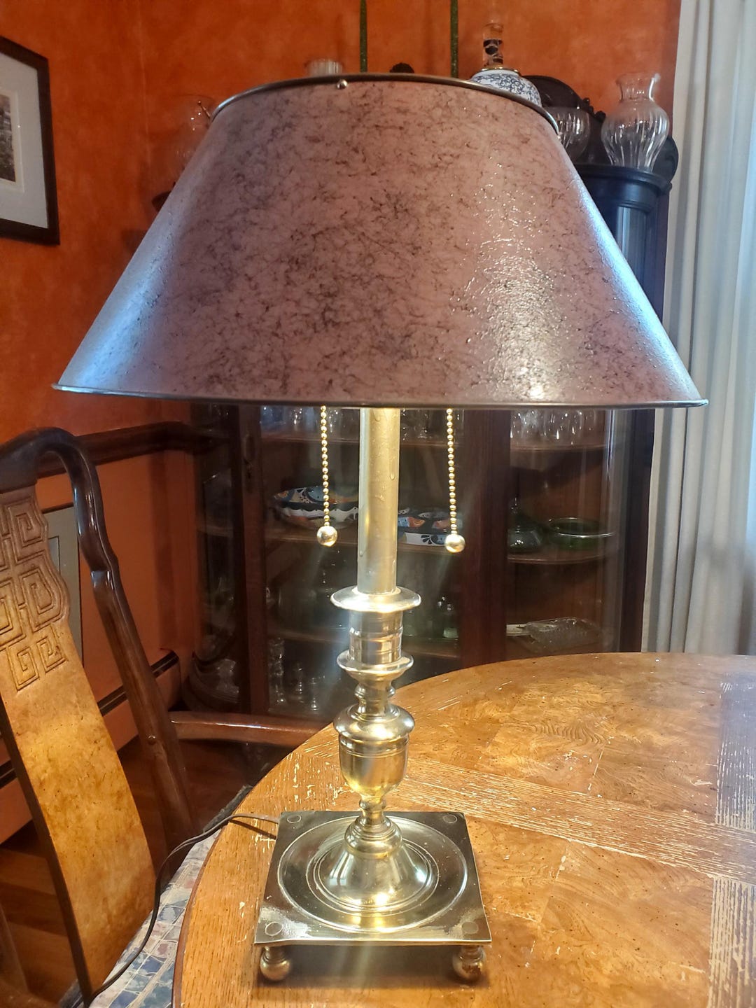 Brass Double Pull-chain Lamp With Maroon Design Metal Lampshade - Etsy