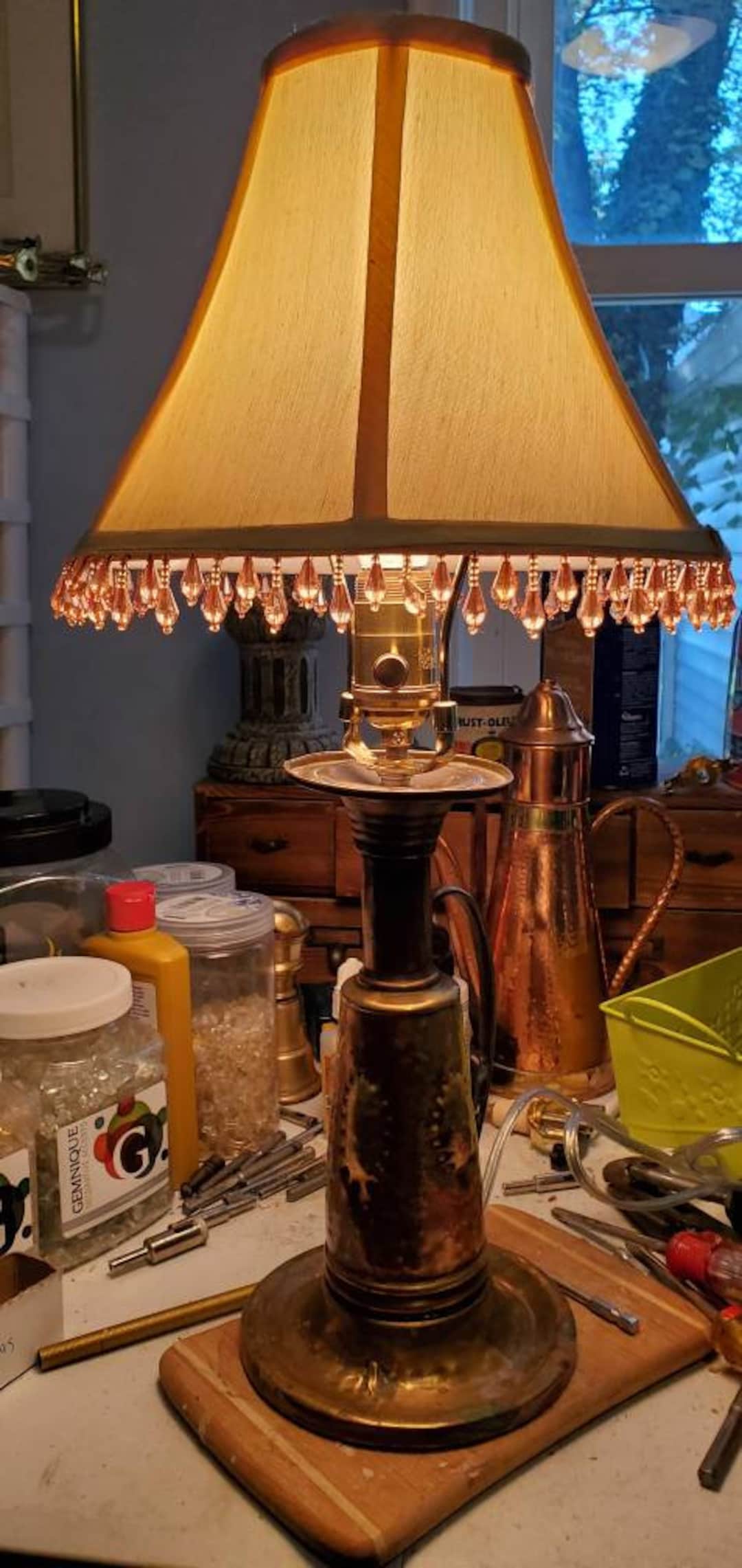 Antique Candle Holder Lamp With Matching Tassel Lamp Shade - Etsy