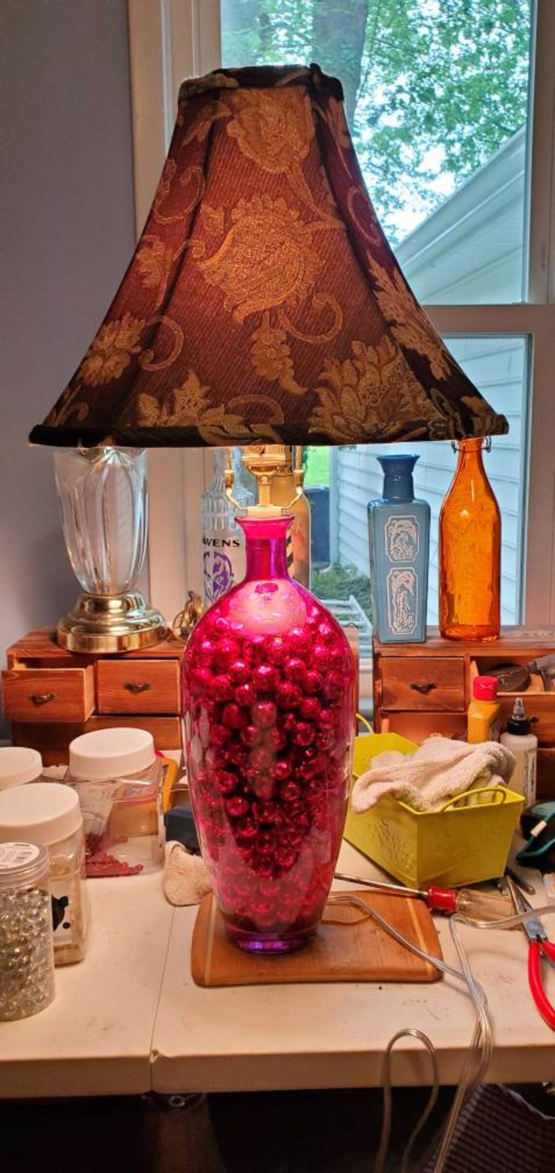 Magenta Vase Lamp Filled With Golden Balls and Patterned Lamp - Etsy