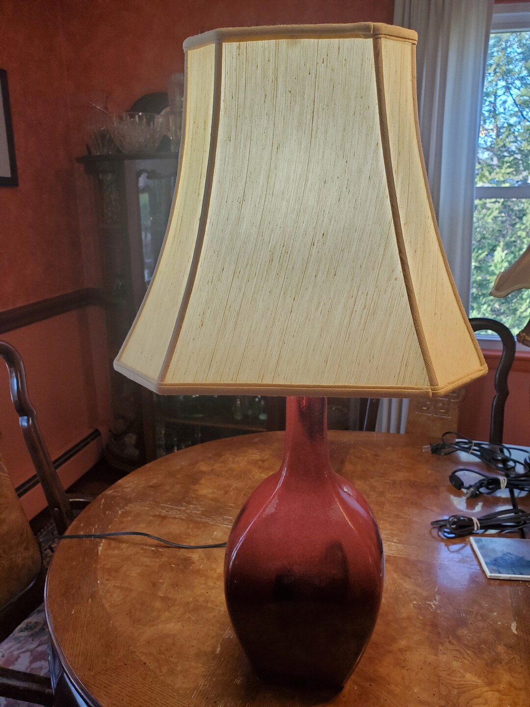 High Glaze Rusty Ceramic Lamp With Canteberry Beige 8-sided Lampshade ...