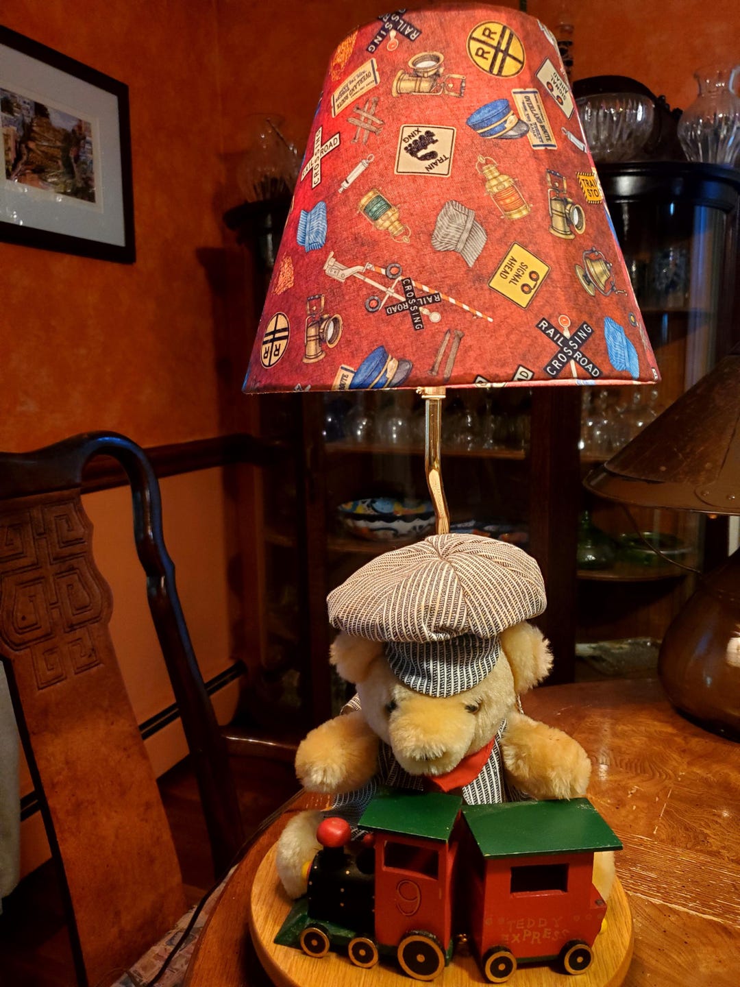 1986 Plush Teddy Bear Express A.D.I. Lamp With Railroad Lampshad on a ...