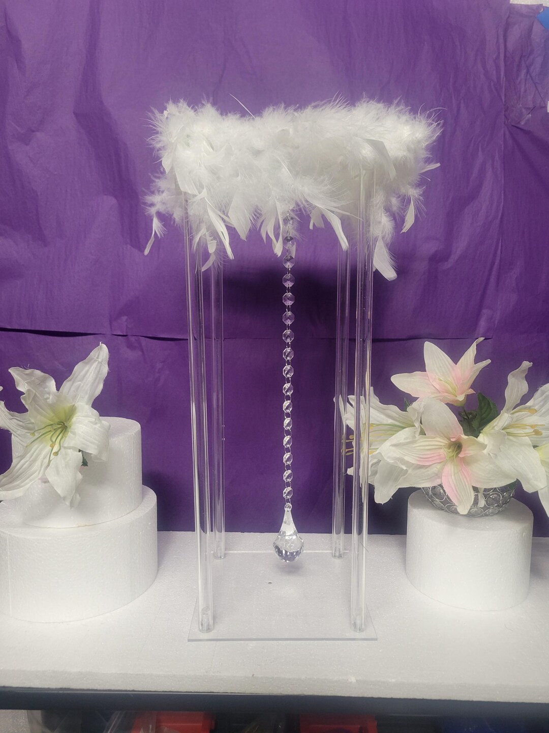 Acrylic Crystal Tall Unique Square Acrylic Centerpiece With Boa Feather ...