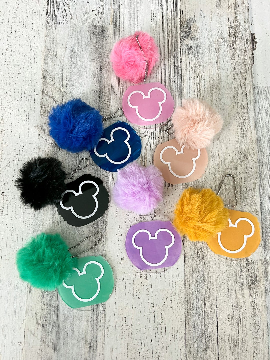 Mickey Pom Pom Painted Acrylic Keychain Disney Key Bag Charm for Totes ...