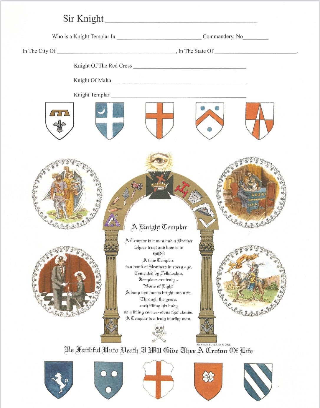 Knight Templar Sir Knight Certificate/ 11 X 14 / Masonic - Etsy