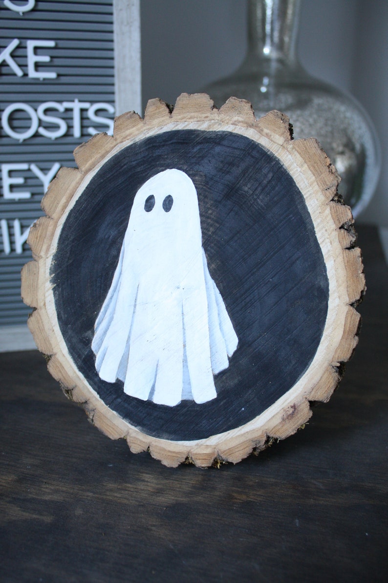 Floating Ghost Painted on Wood Slice - Etsy