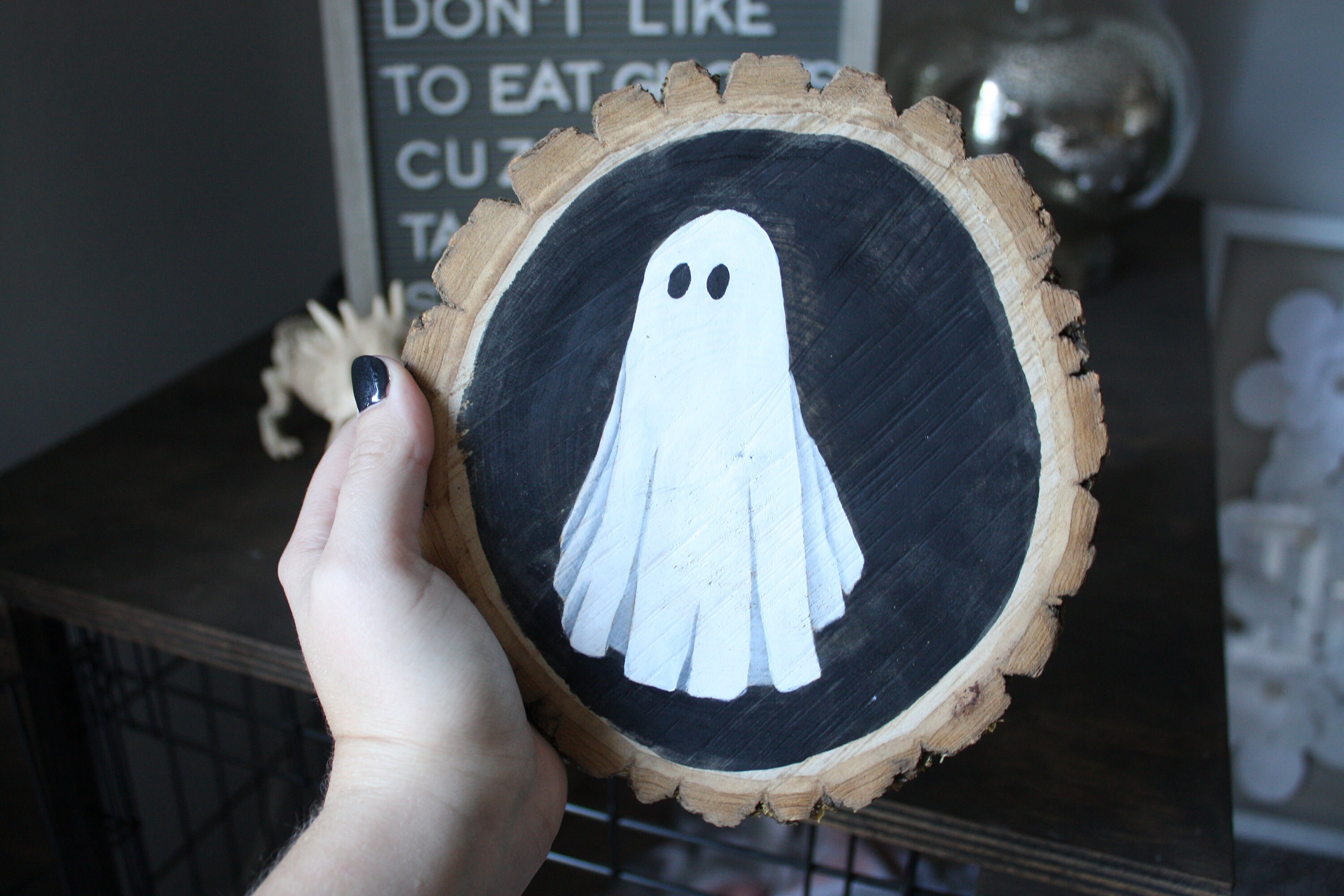Floating Ghost Painted on Wood Slice - Etsy