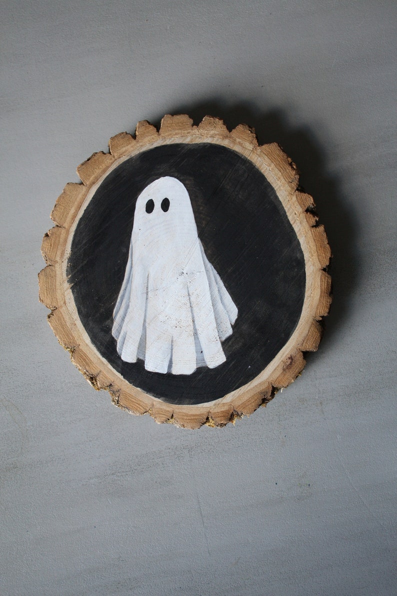 Floating Ghost Painted on Wood Slice - Etsy