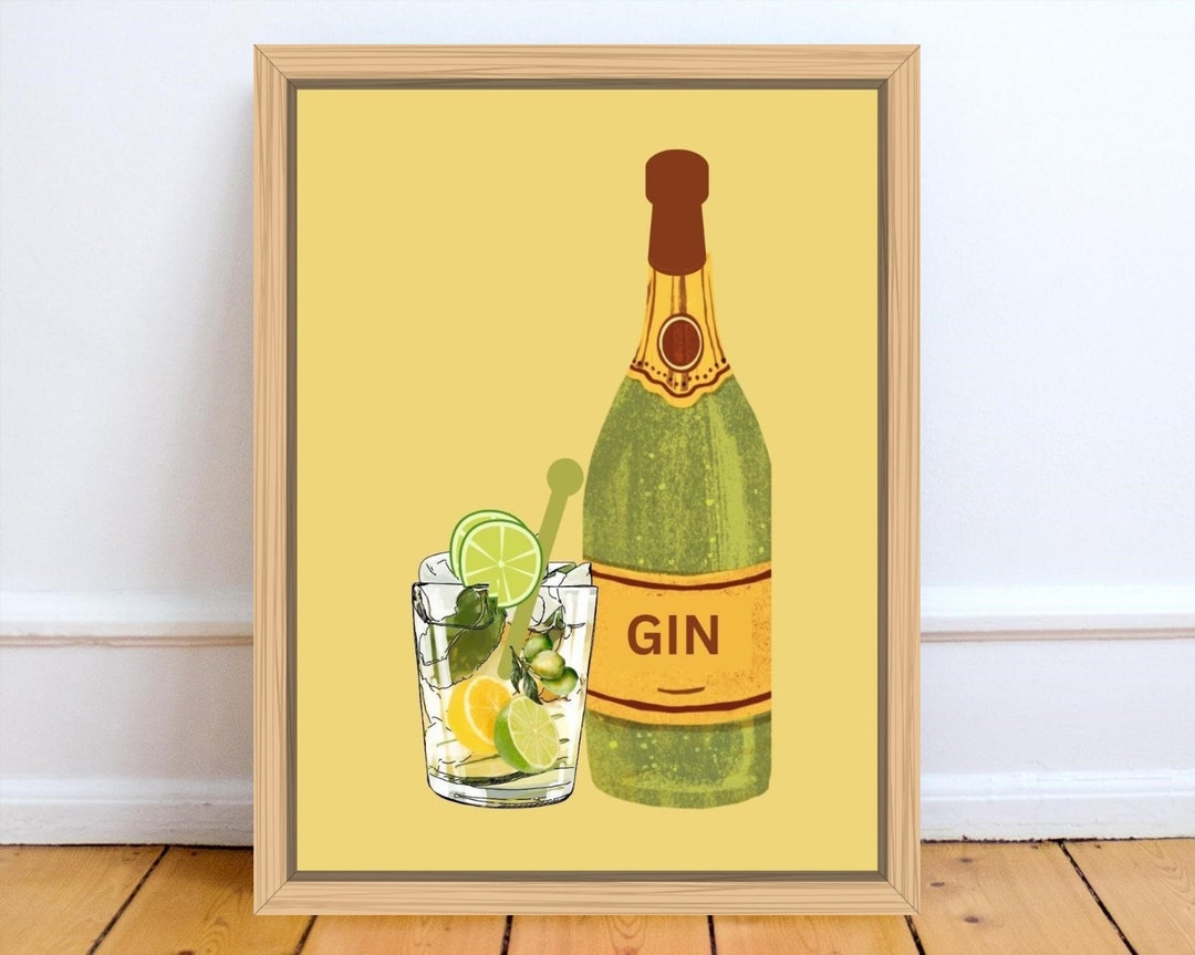 Gin Art Print Instant Download, Abstract Gin and Tonic Wall Art ...