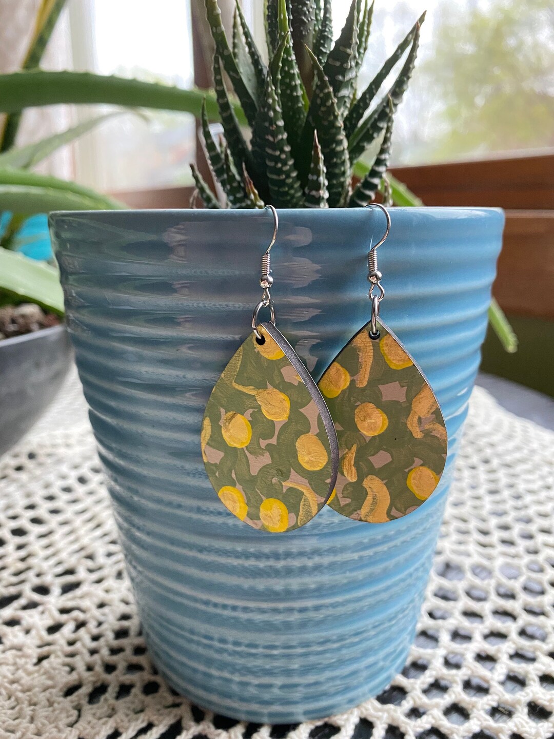 Hand Painted Mini Canvas Teardrop Dangle|hand Painted Wood Dangle ...