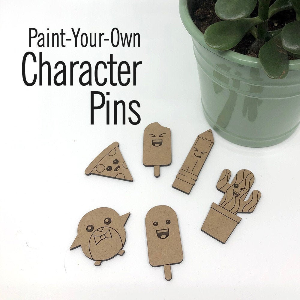Paint Your Own Cartoon Character Pin SetLaser Cut Wood Paint | Etsy